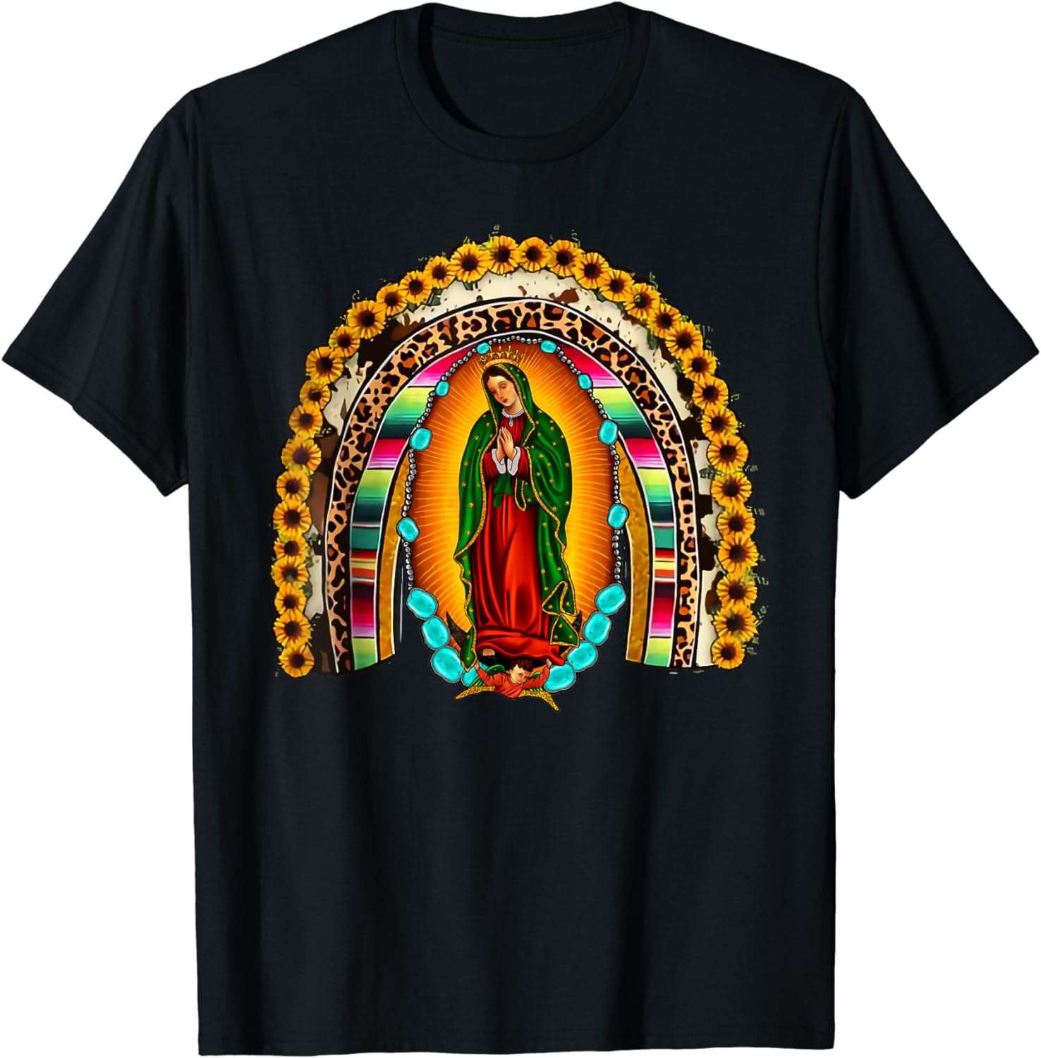 100% Cotton Our Lady Virgen De Guadalupe Virgin Mary Madre Mía Rainbow ...