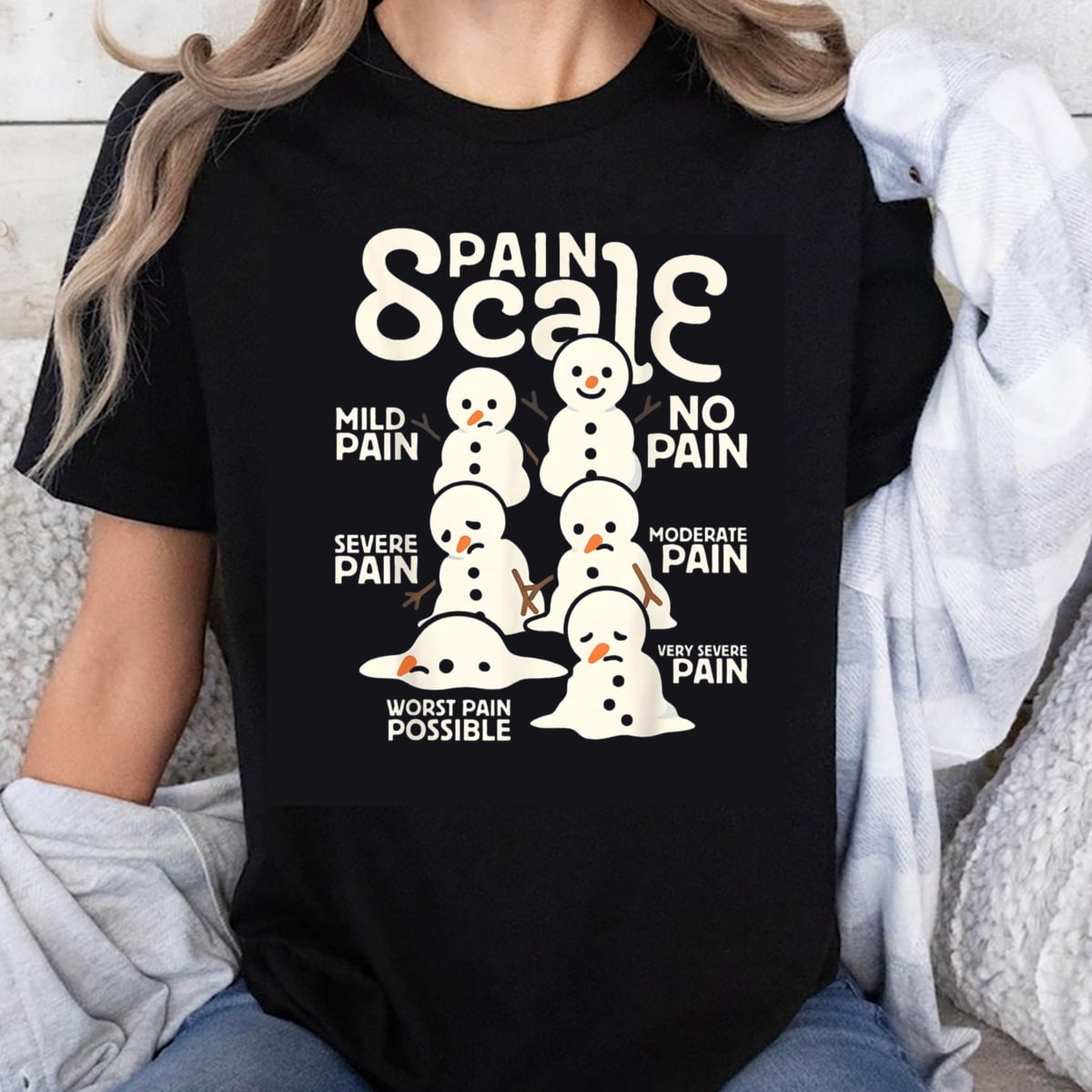 100% Cotton Pain Scale Snowman Funny Christmas Shirt Humor Gift for ...