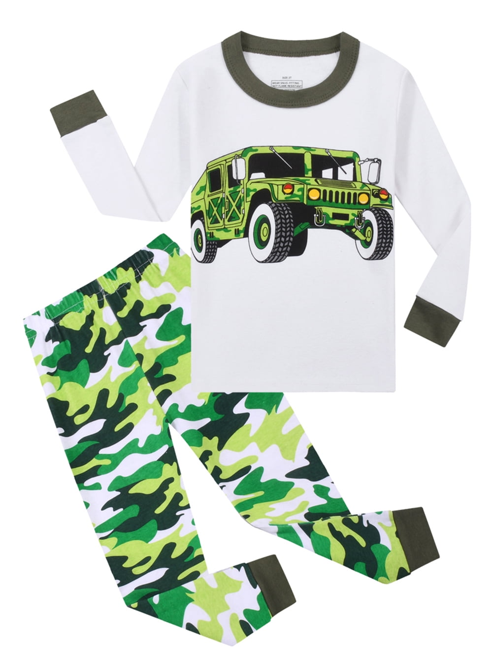 100% Cotton Pajamas Set for 3-8T Boy Cartoon Truck Long Sleeve Tops +Camo Pants 2 Pieces ...