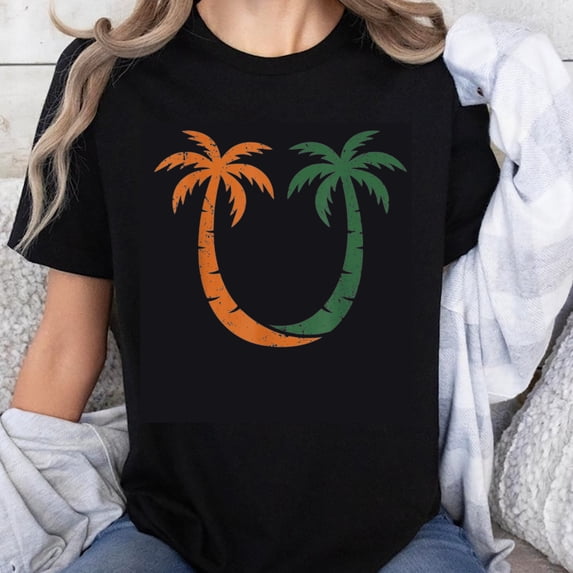 100% Cotton Palm Tree Smiley Face Summer Tropical Design Fun Graphic ...