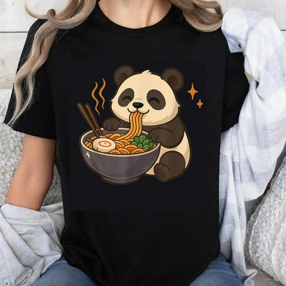 100% Cotton Panda Eating Ramen Noodles Cute Animal Food Design For ...
