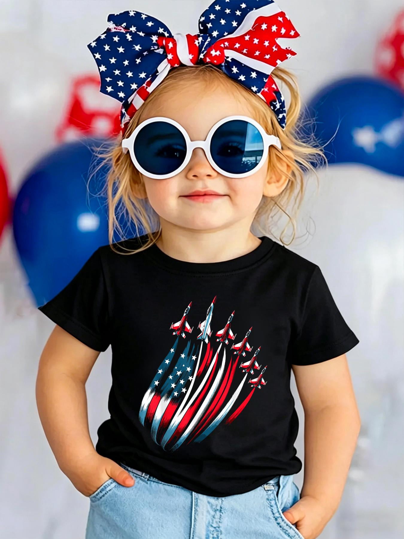 100% Cotton Patriotic USA Flag Fighter Jets Boys 4th of July Kids T ...