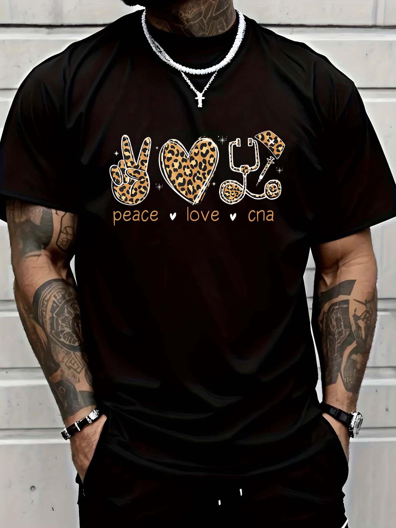 100% Cotton Peace Love CNA Nurse Life Nurses Week CNA Week T-Shirt ...