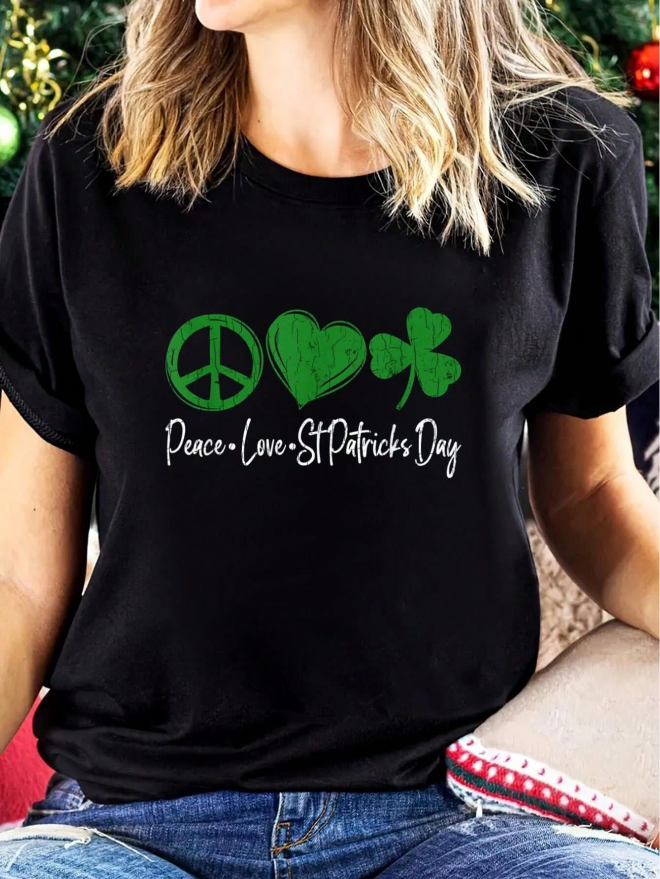 100% Cotton Peace Love St Patricks Funny Saint Patrick Day, Women's ...