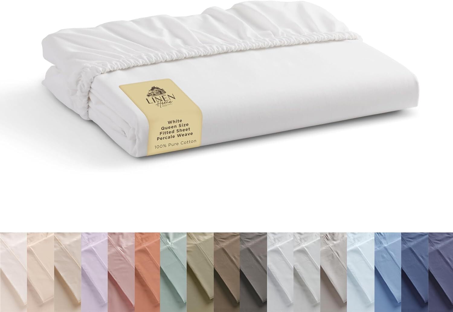 100% Cotton Percale Fitted Sheet Queen Size, White, 1 Deep Pocket ...