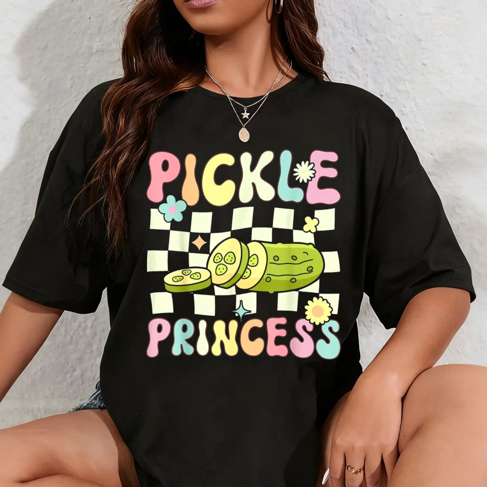 100% Cotton Pickle Princess Groovy Funny Pickle Girl Cucumber T-Shirt ...