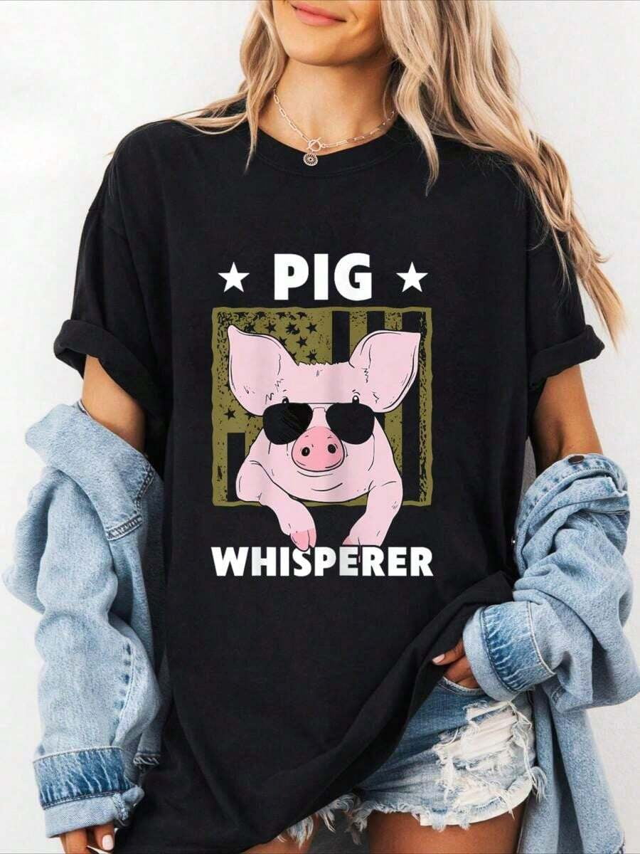 100% Cotton Pig Whisperer Funny Pig Design Farmer T-Shirt Summer Tees ...
