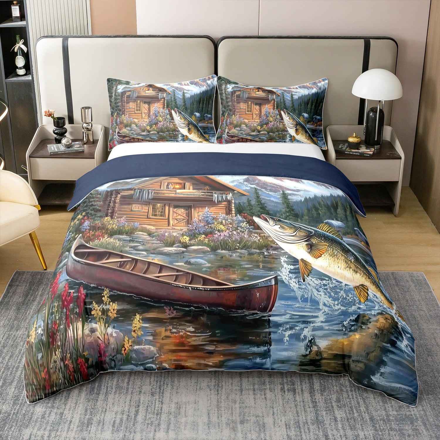 100% Cotton Pike Fish Comforter Cover King,Hunting and Fishing Bedding ...