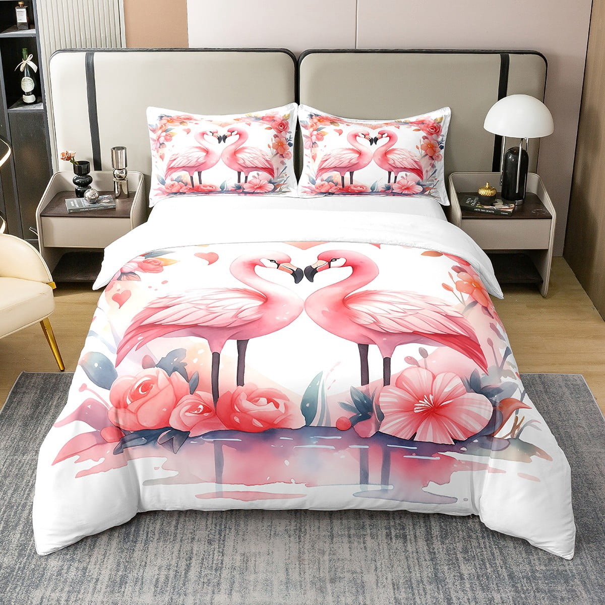 100% Cotton Pink Flamingo Duvet Cover King,Tropical Summer Birds ...