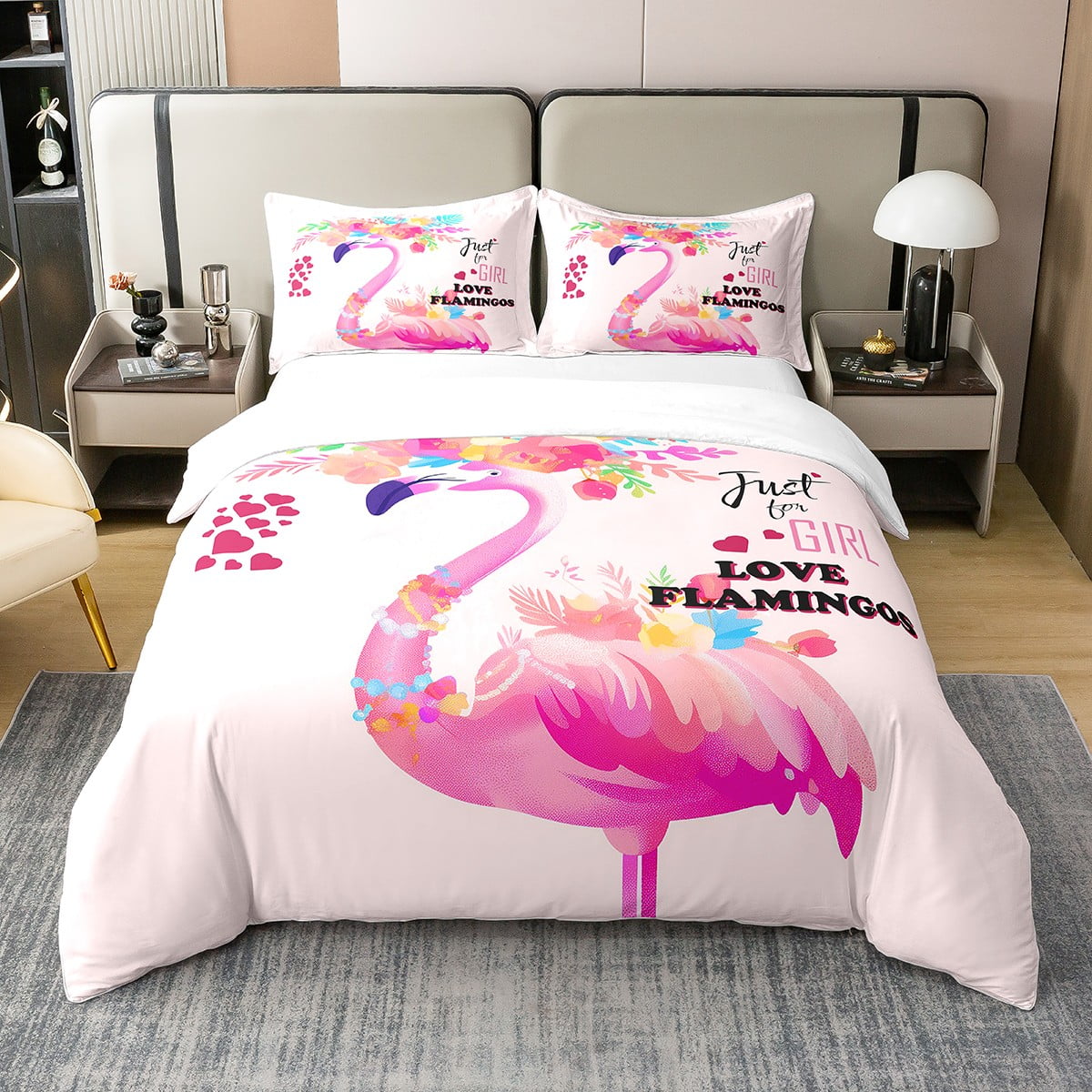 100% Cotton Pink Flamingo Full Size Duvet Cover for Girls,Tropical ...