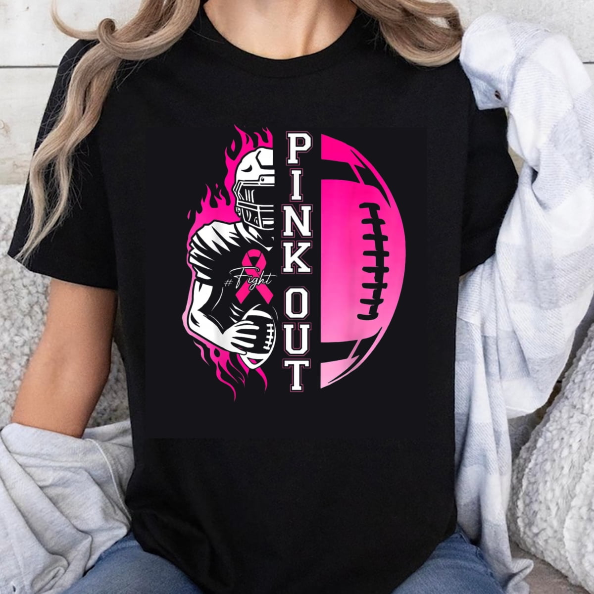 100% Cotton Pink Out Football Breast Cancer Awareness Shirt Women Men ...