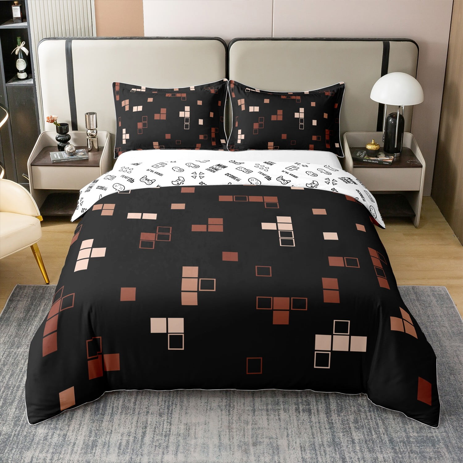 100% Cotton Pixelated Miner Video Games Bedding Set King Games Duvet Cover for Bedroom Decor ...