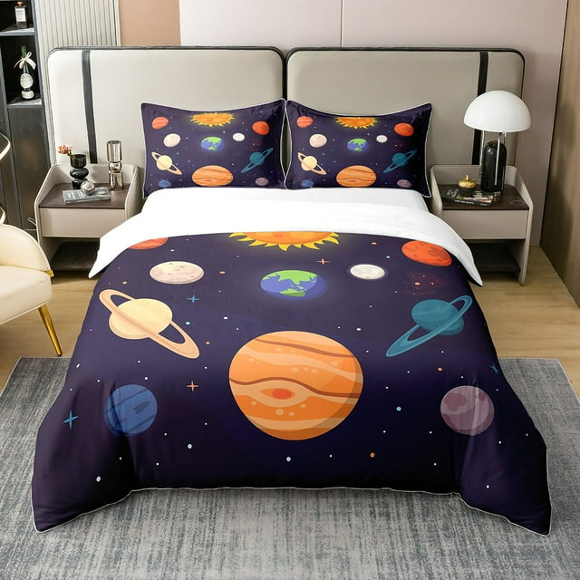 100% Cotton Planets Of Solar System Duvet Cover Queen Mercury Earth ...