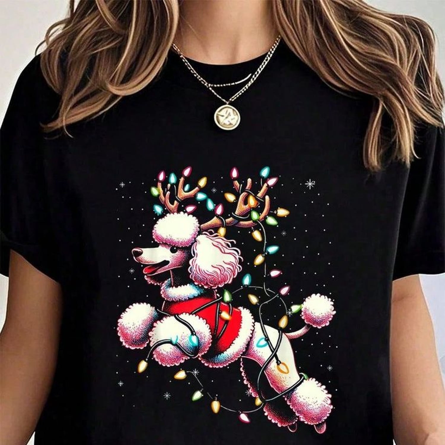 100% Cotton Poodle Santa Tree Ligh, Funny Ugly PA1Jama WoM1en T-S1Hirt ...