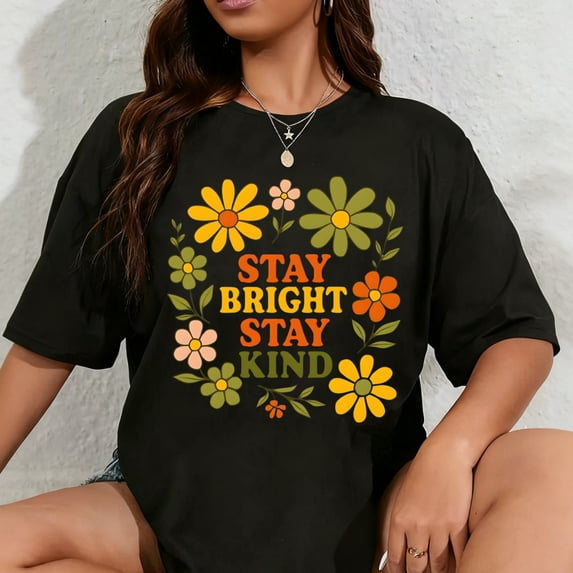 100% Cotton Positive Message Shirt with Colorful Daisy Flowers Retro ...