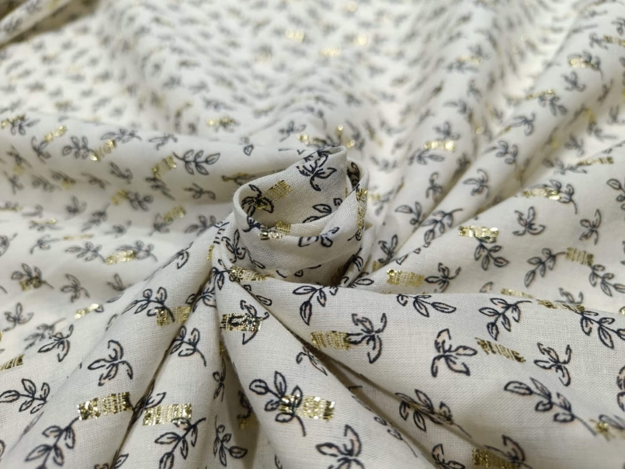 100% Cotton Print with gold metallic motif Fabric 58" wide sold by the ...