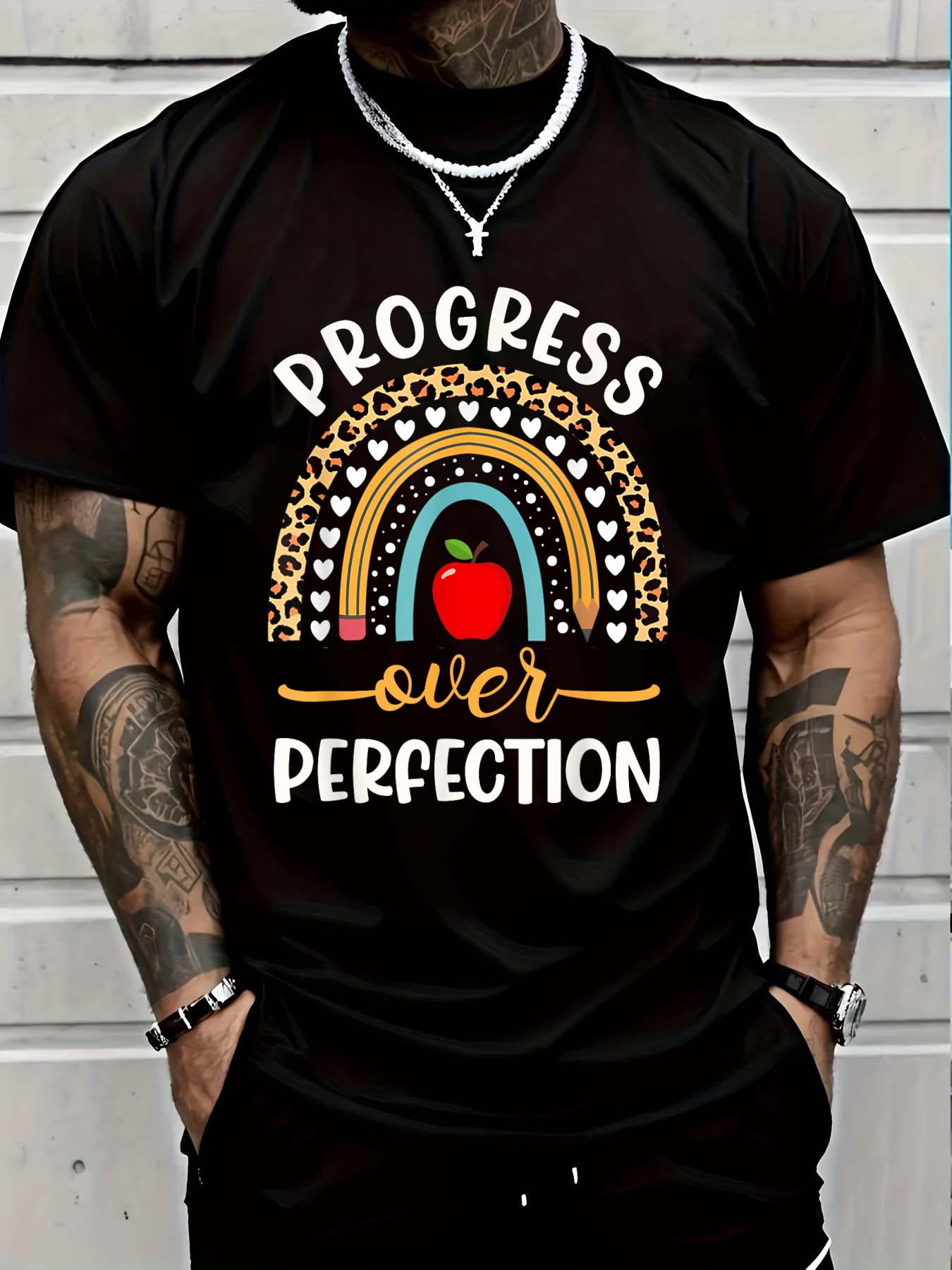100% Cotton Progress Over Perfection School Teacher Principal Leopard T ...
