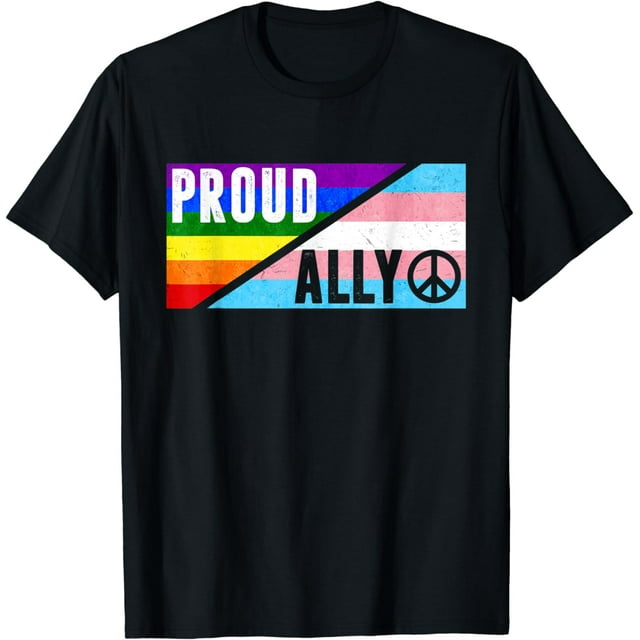 100 Cotton Proud Ally Lgbt Pride Rainbow Flag Gay Transgender Peace T