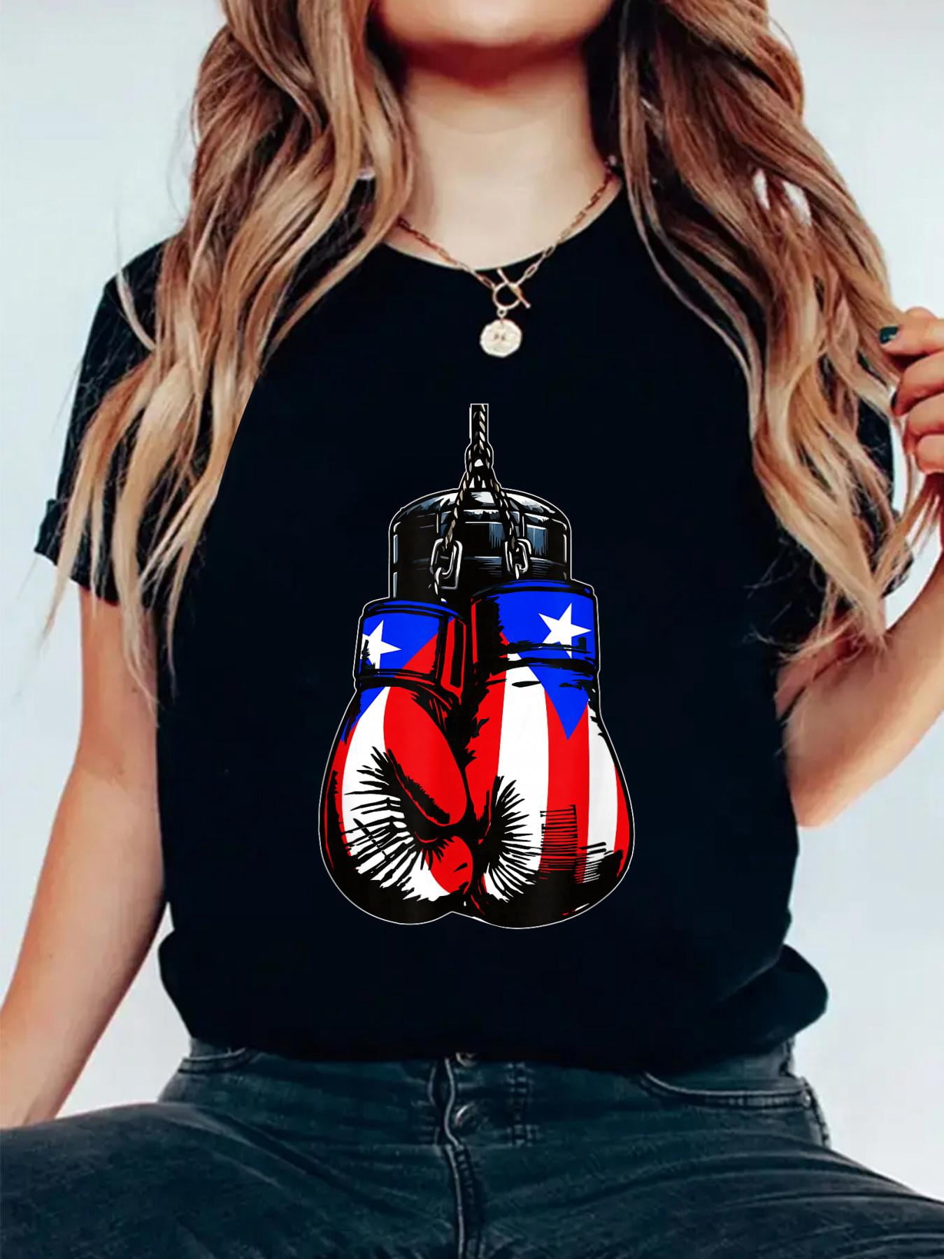 100% Cotton Proud Heritage Puerto Rico Flag Boxing Gloves T-Shirt ...