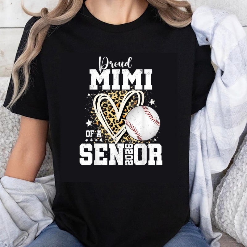100% Cotton Proud Mimi Of A Senior 2026 Baseball Leopard Heart Design T ...