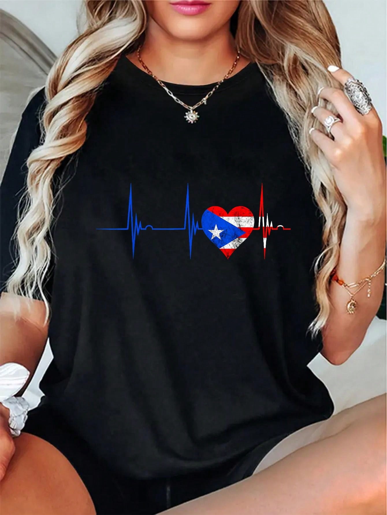 100% Cotton Puerto Rico Heart Puerto Rican Heartbeat ECG Pulse Boricua ...