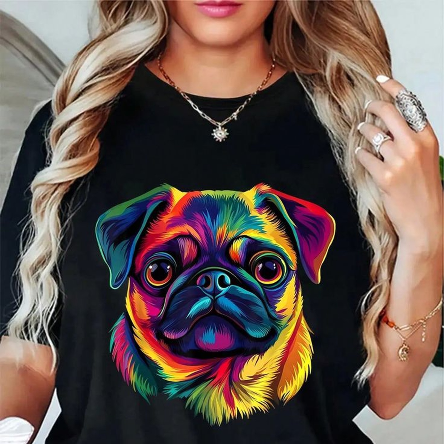 100% Cotton Pug Lover Cute Colorful Pug Puppy Dog Face For M1en WoM1en ...