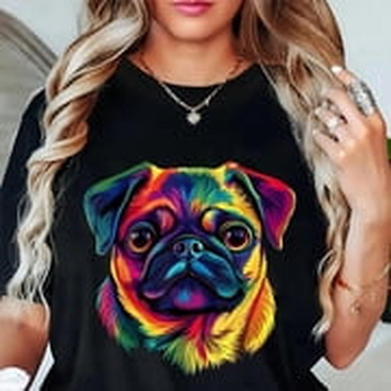 100% Cotton Pug Lover Cute Colorful Pug Puppy Dog Face For Men WoMen T ...