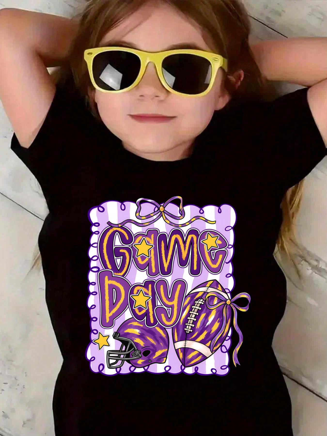 100% Cotton Purple Yellow Gold Football Game Day Touchdown Season Kid T ...