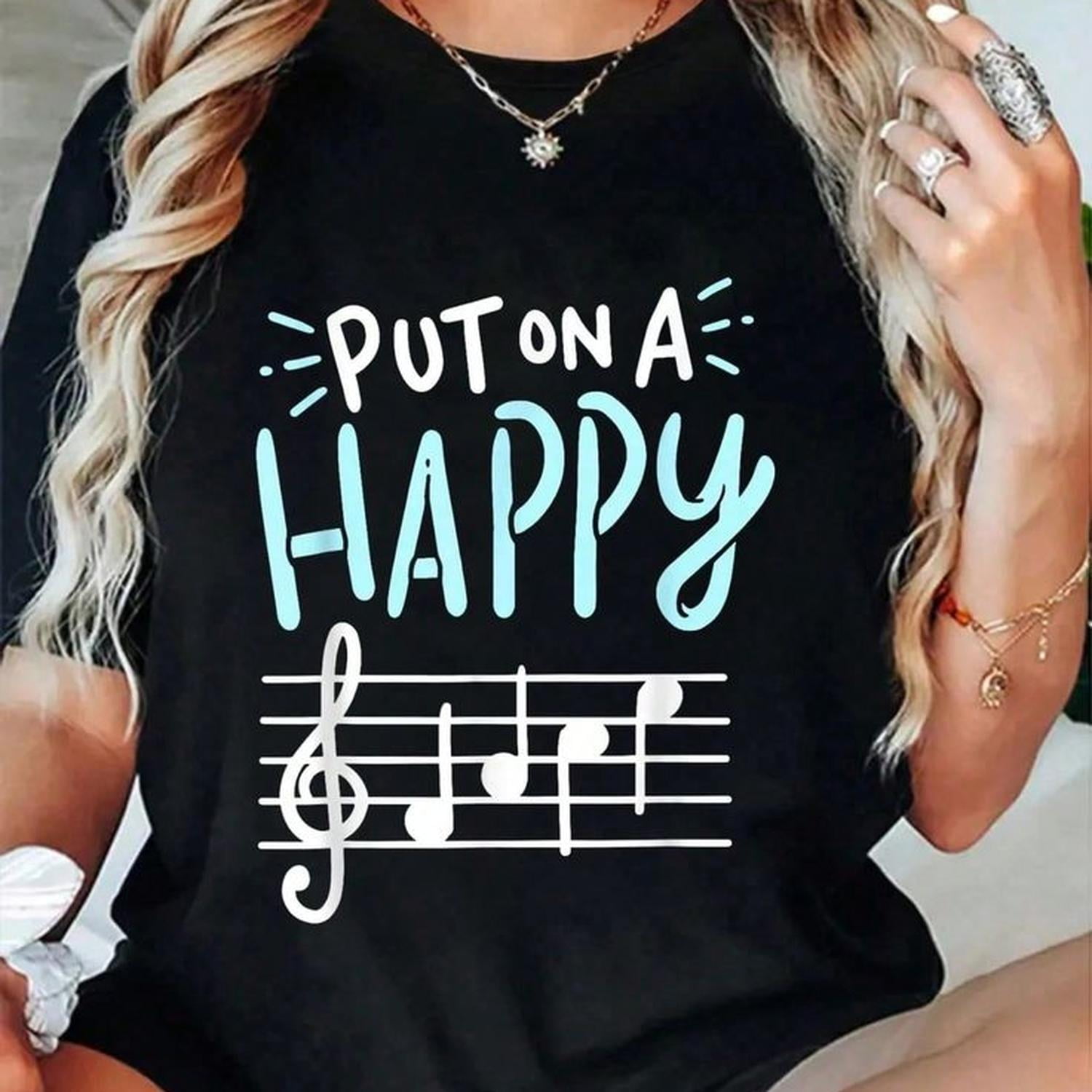 100% Cotton Put On A Happy Face Music - Funny Music Teacher T-Shirt ...