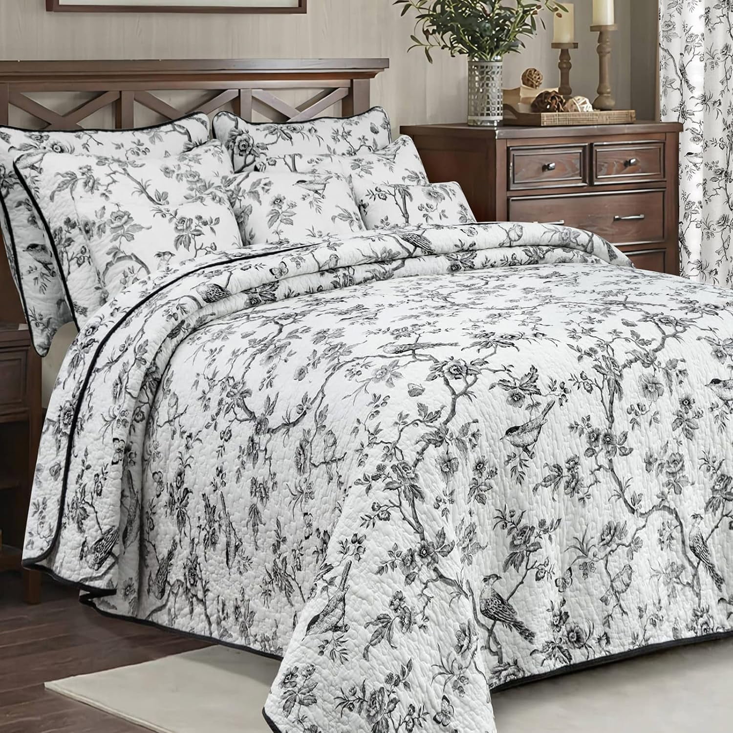 100% Cotton Quilt Queen Size Black Bird Bedding Set Double Printing ...