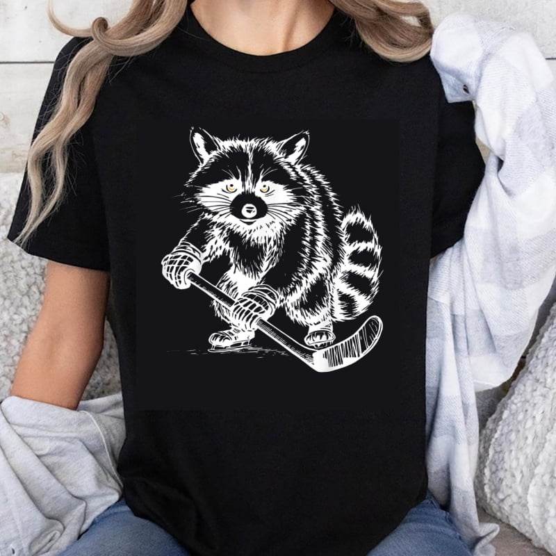 100% Cotton Raccoon Playing Hockey Stick T-Shirt - Walmart.com
