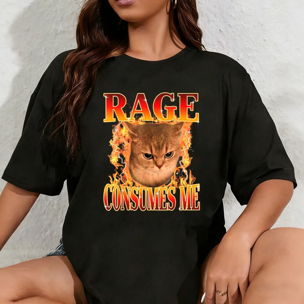 100% Cotton Rage Consumes Me Angry Cat Meme Funny Saying Cats Animals T ...