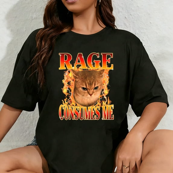 100% Cotton Rage Consumes Me Angry Cat Meme Funny Saying Cats Animals T ...