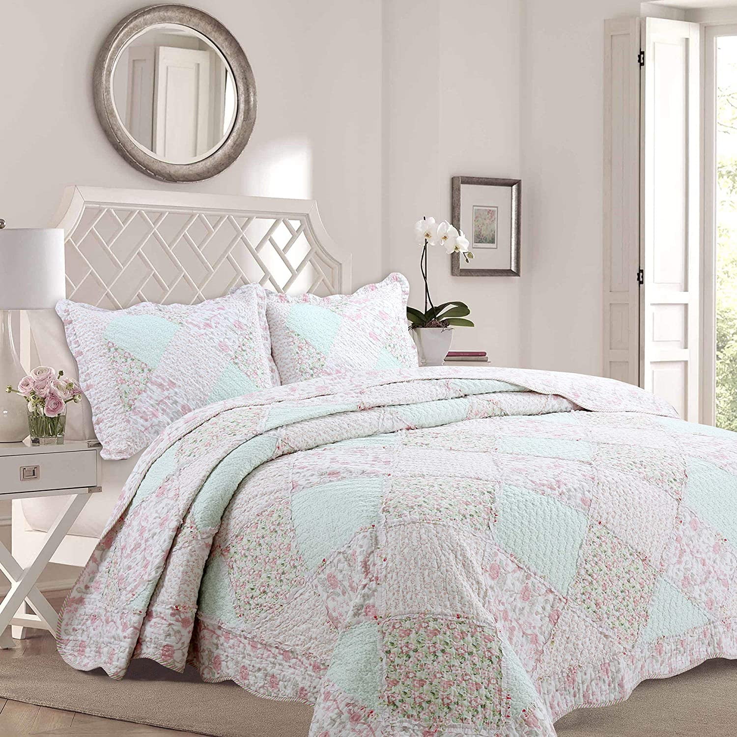 100% Cotton Real Patchwork Floral Pink Rose Shabby Chic Girly ...