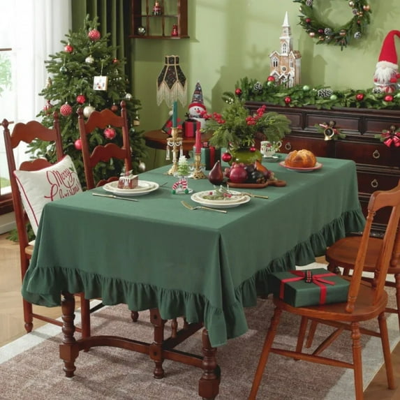 100%Cotton Rectangle TableCloth Washable Vintage Ruffle Tablecloth For ...