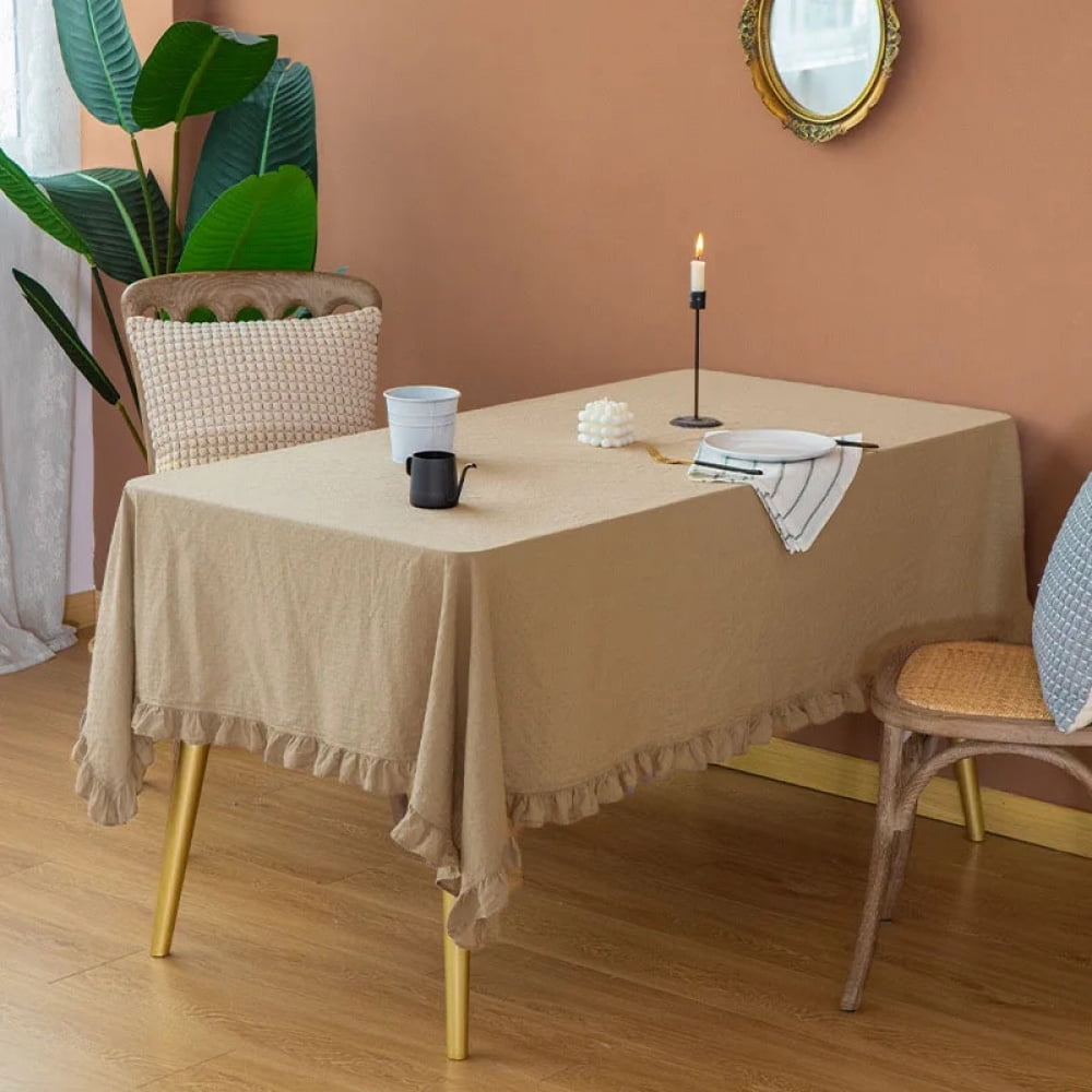 100%Cotton Rectangle TableCloth Washable Vintage Ruffle Tablecloth For ...