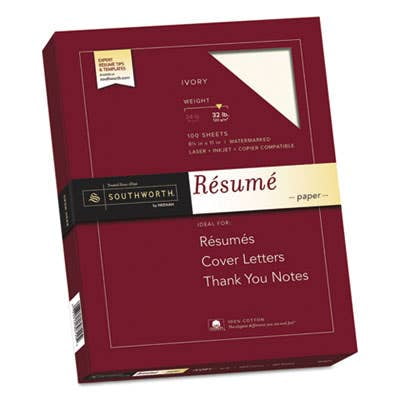 100% Cotton Resume Paper, 32 lb, 8.5 x 11, Ivory, 100/Pack - Walmart.com