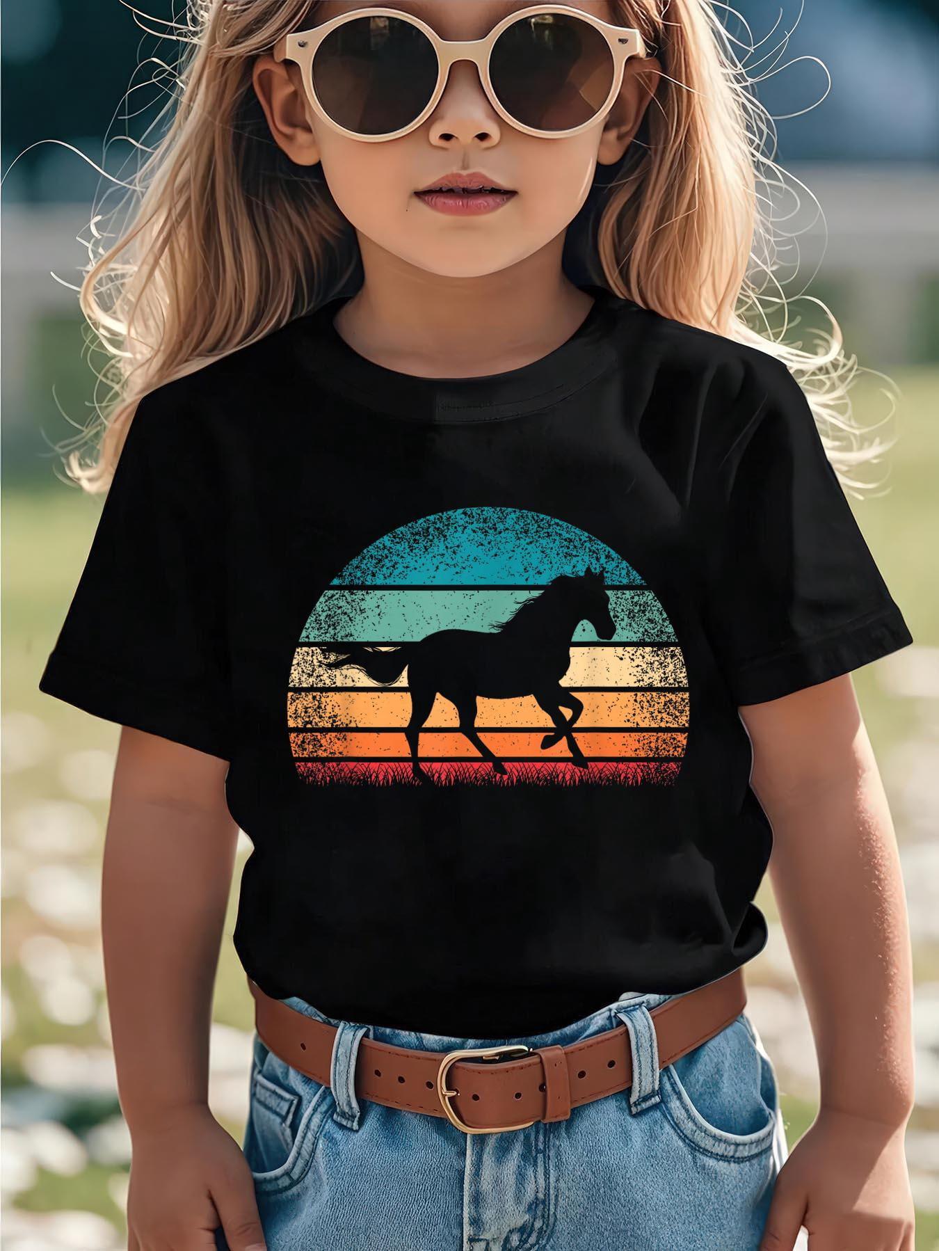 100% Cotton Retro Horse Lover Horseback Riding Cowgirl Kids T-Shirt ...