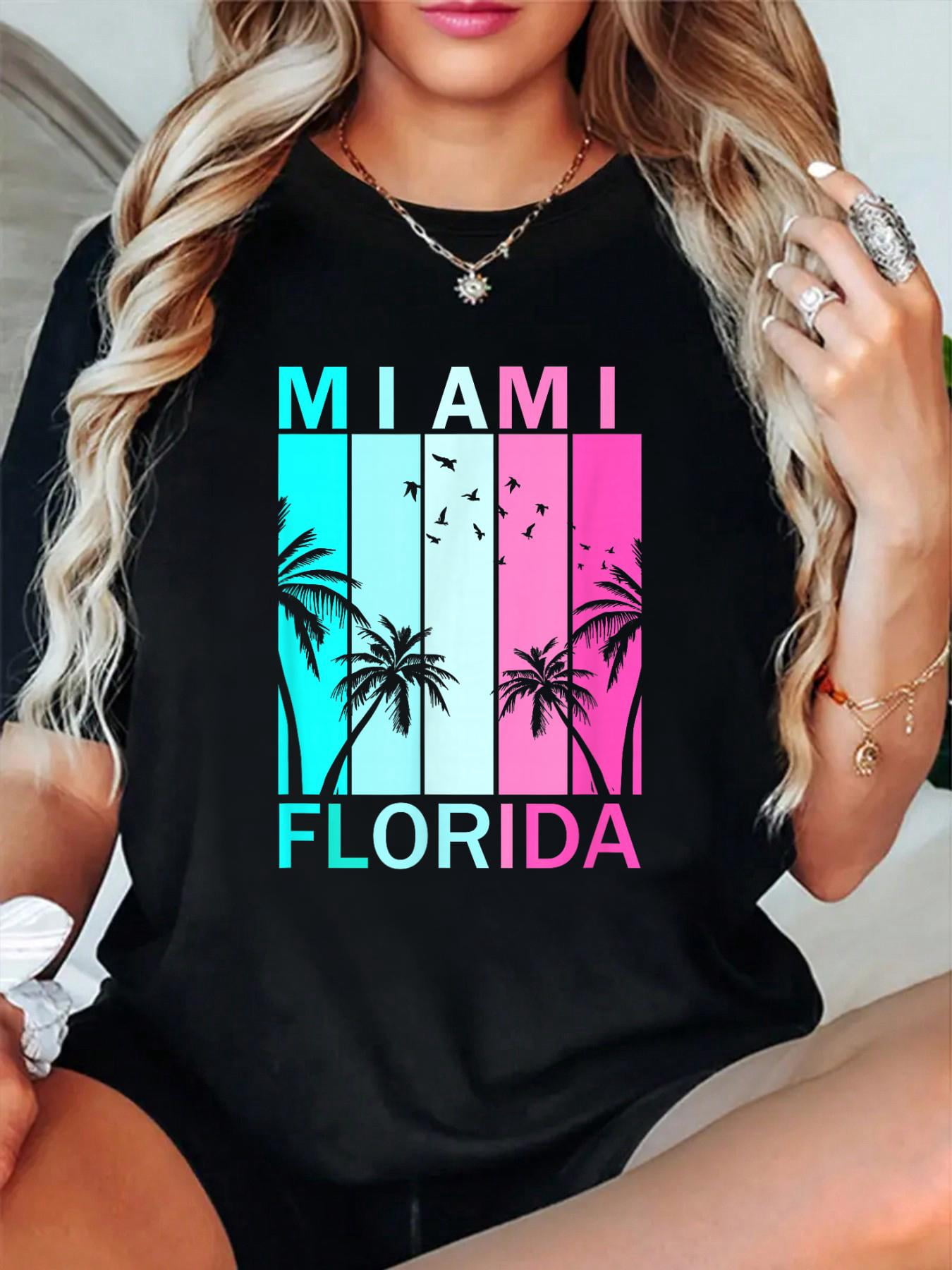100% Cotton Retro Miami Florida Beach Souvenir T-Shirt Women's Graphic ...
