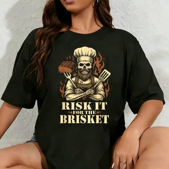 100% Cotton Risk It for The Brisket Funny BBQ Lovers Grill Smoker ...