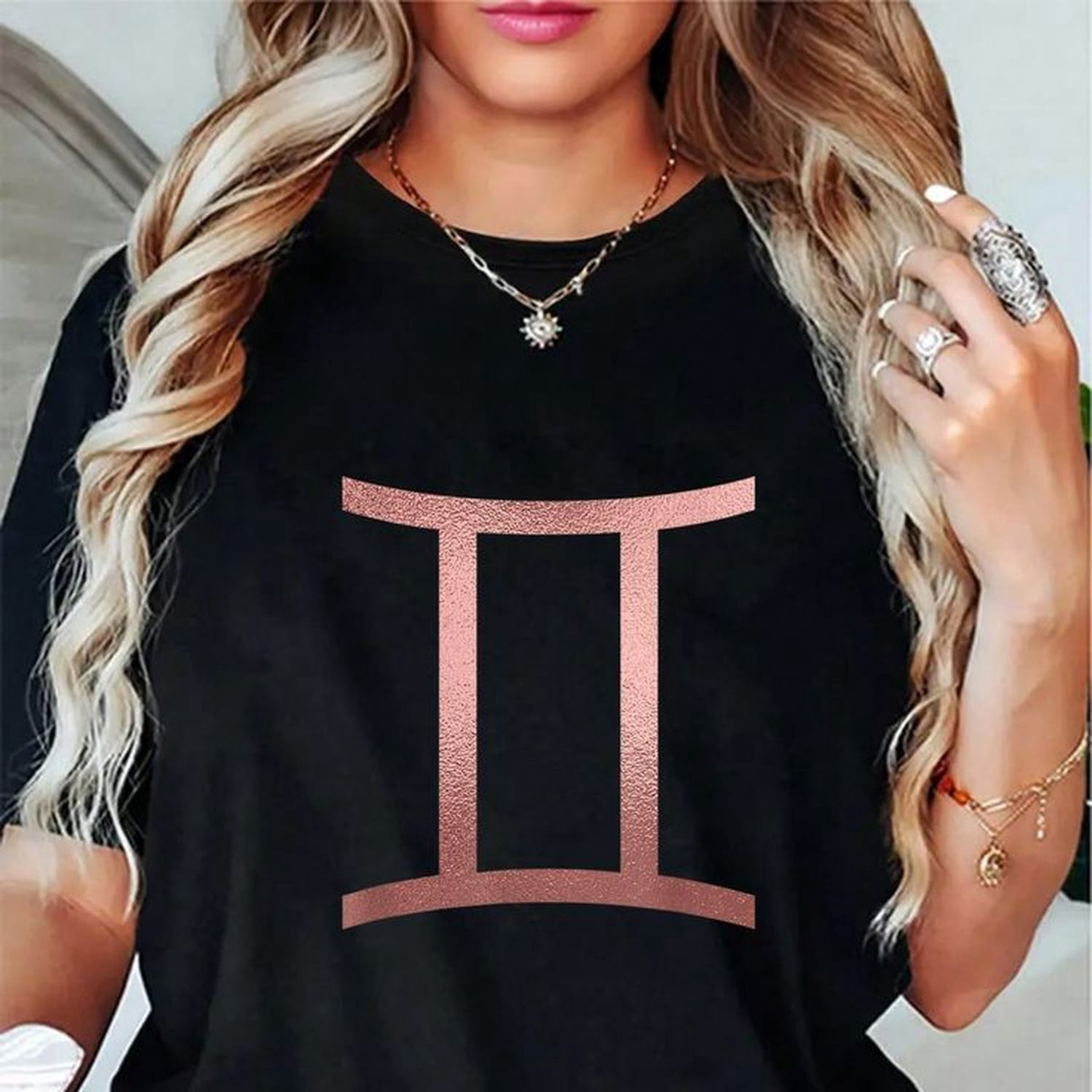 100% Cotton Rose Gold Gemini Twins SymB1Ol Zodiac Star Sign T-S1Hirt ...