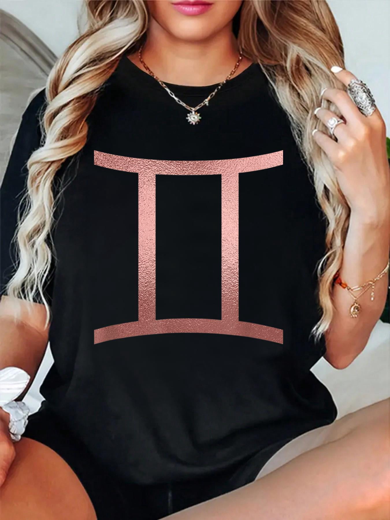 100% Cotton Rose Gold Gemini Twins Symbol Zodiac Star Sign T-Shirt ...