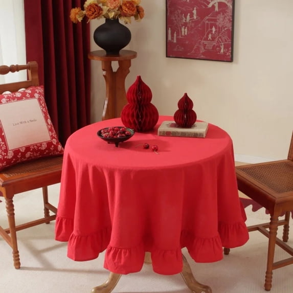 100% Cotton Round Table Cloth Washable Vintage Ruffle Tablecloth For ...