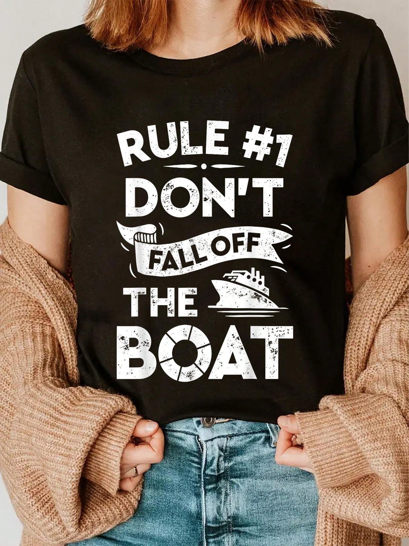 100% Cotton Rule Number 1 Don't Fall Off The Boat T Shirt Cruise Ship T ...