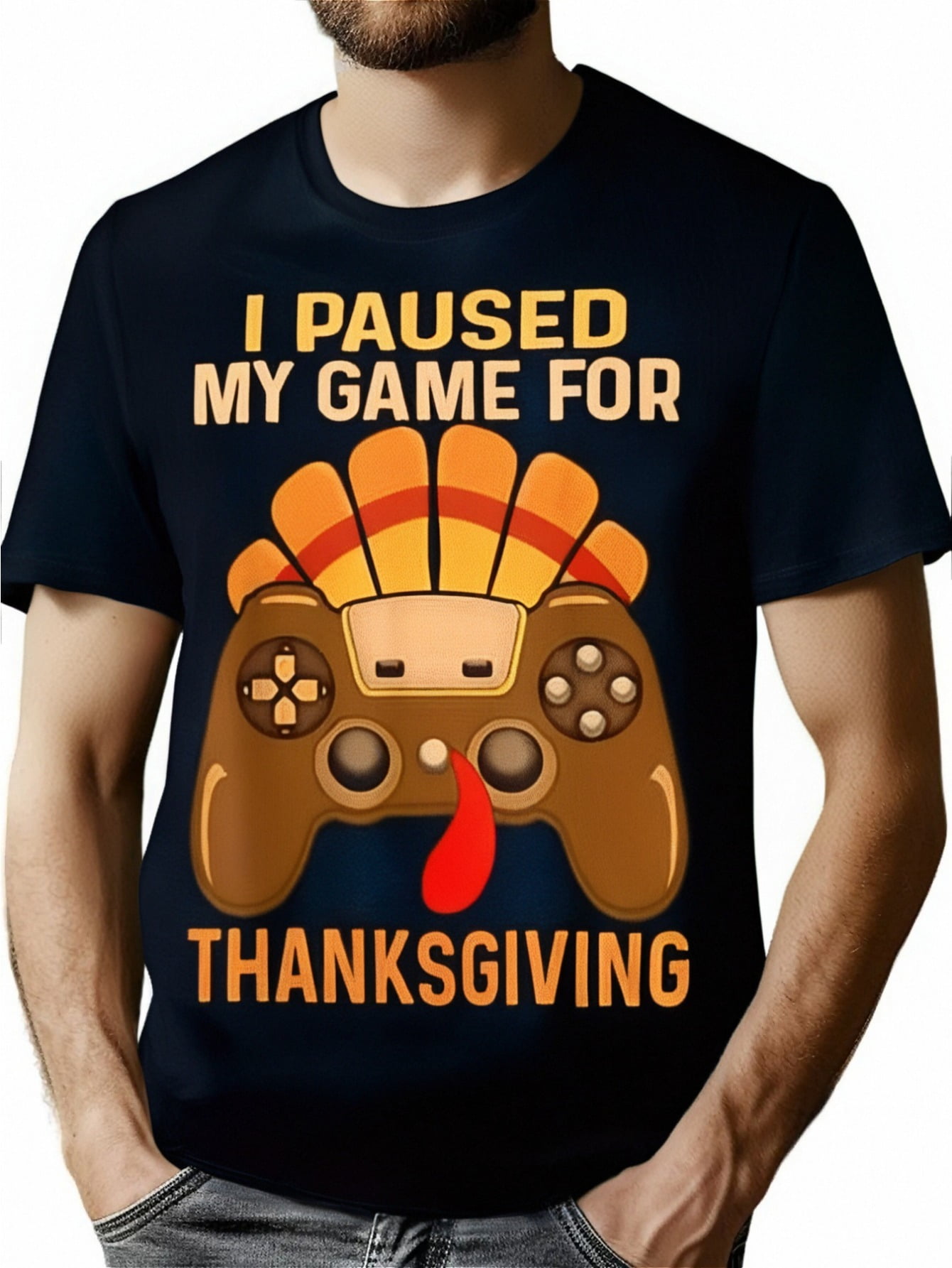 100% Cotton S-XXXL Black Happy Thanksgiving Gaming Fall Turkey Gamer ...
