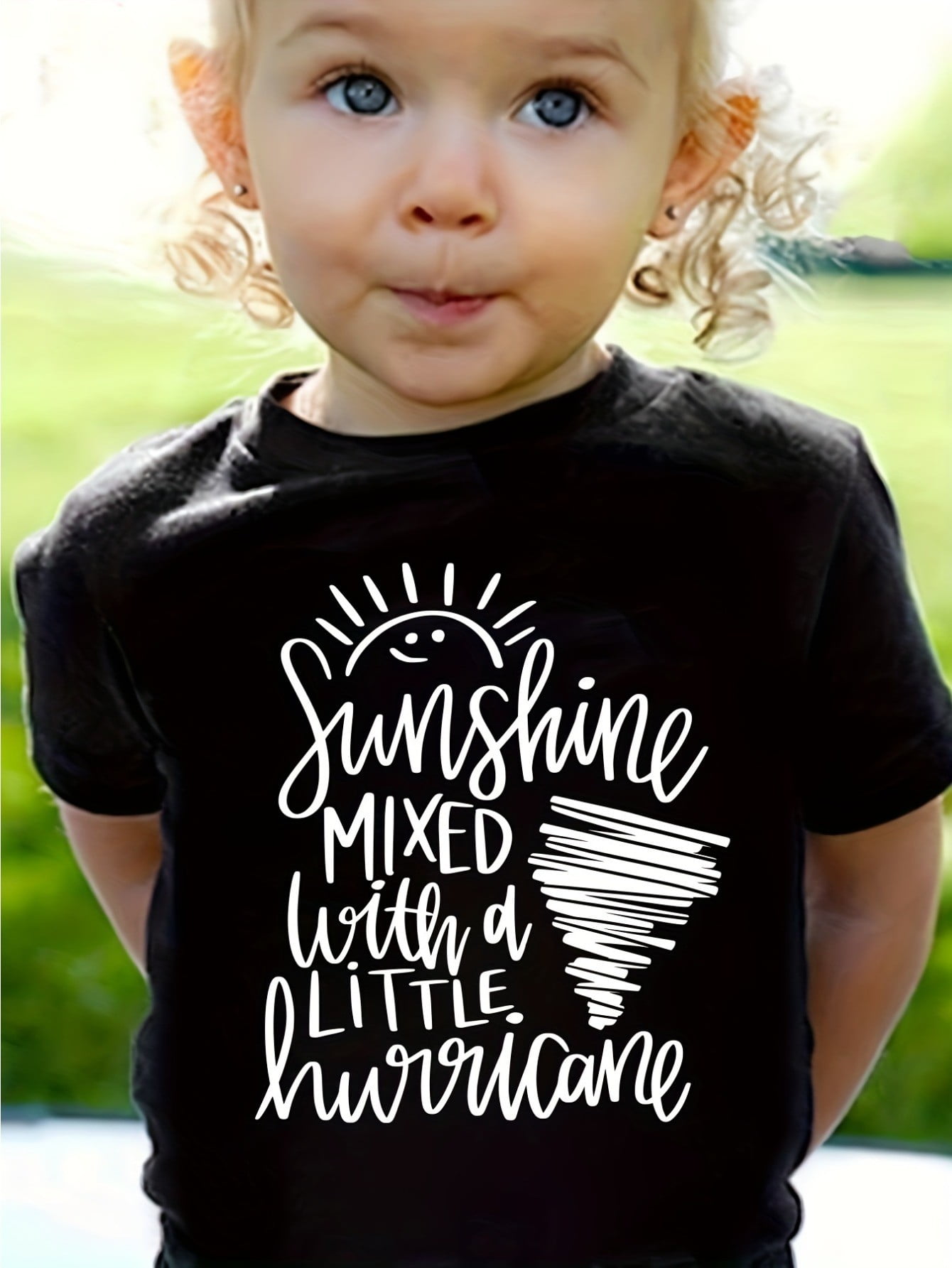 100% Cotton SUNSHINE MIXED WITH A LITTLE HURRICANE Print Crew Neck ...