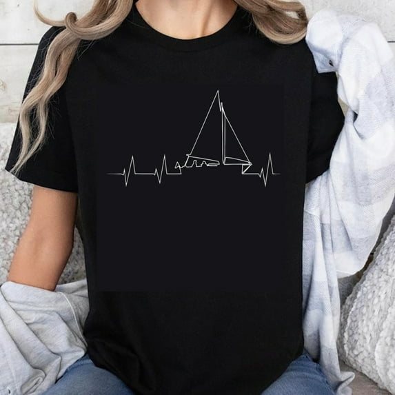 100% Cotton Sailboat Heartbeat Design Nautical Theme Ocean Life Love ...
