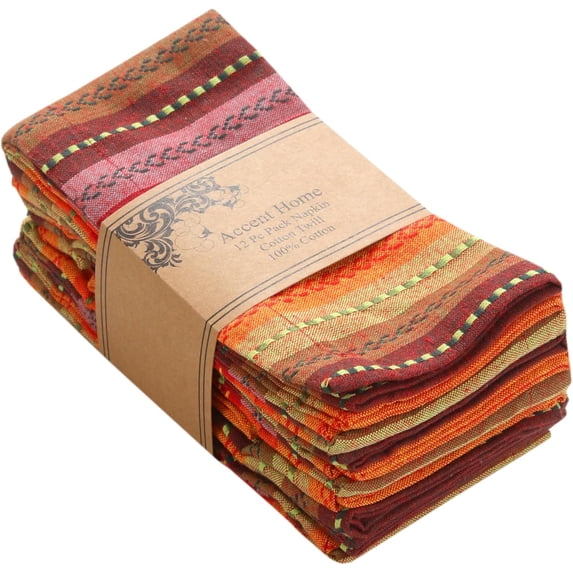 100% Cotton Salsa Stripe Napkin Set of 12 18x18 inch Red/Rust ...