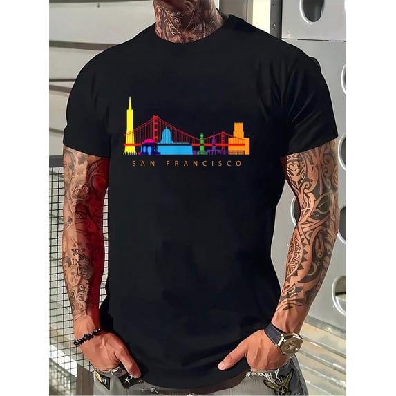 100% Cotton San Francisco, California, USA Skyline Souvenir T-Shirt ...