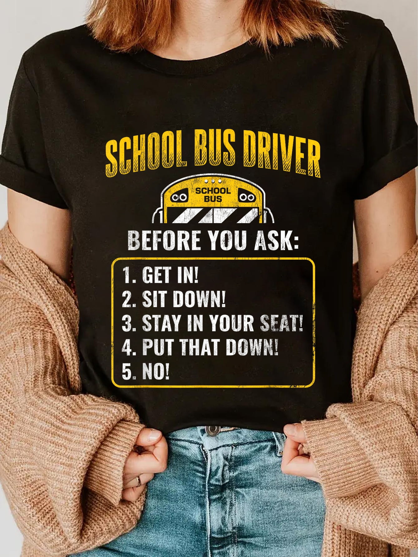 100% Cotton School Bus Driver Rules Work School BusDriver T-Shirt ...